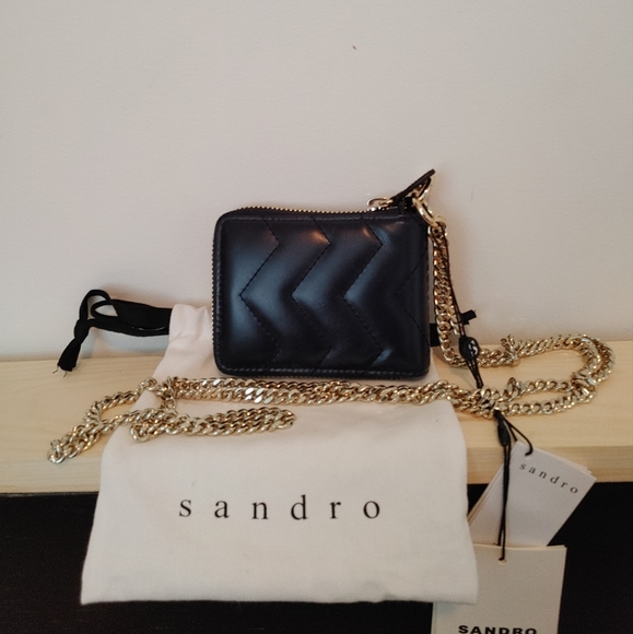 Sandro | Bags | Sandro Paris Leather Mini Card Coin Zip Wallet With ...